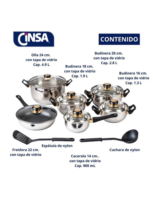 Batería de cocina Cinsa Viena de acero inoxidable antiadherente ...